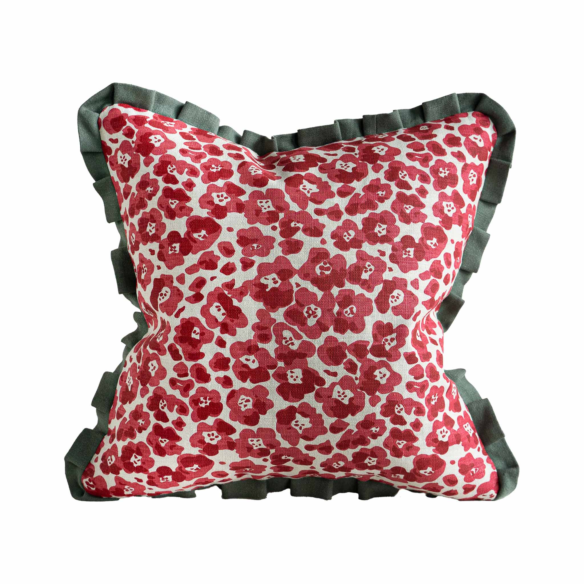 Florence Red w. eukalyptus ruffled cushion cover – Studio Cathy Nordström